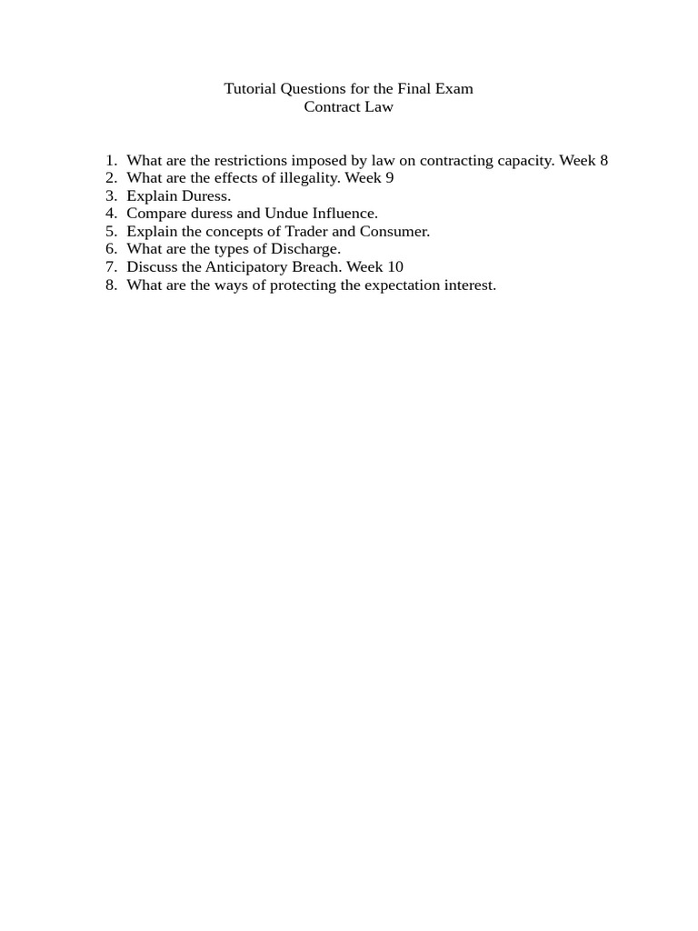 Contract Law Final Exam Tutorial Questions DEC24 | PDF