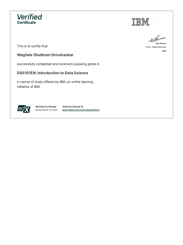 IBM DS0101EN Certificate - EdX | PDF