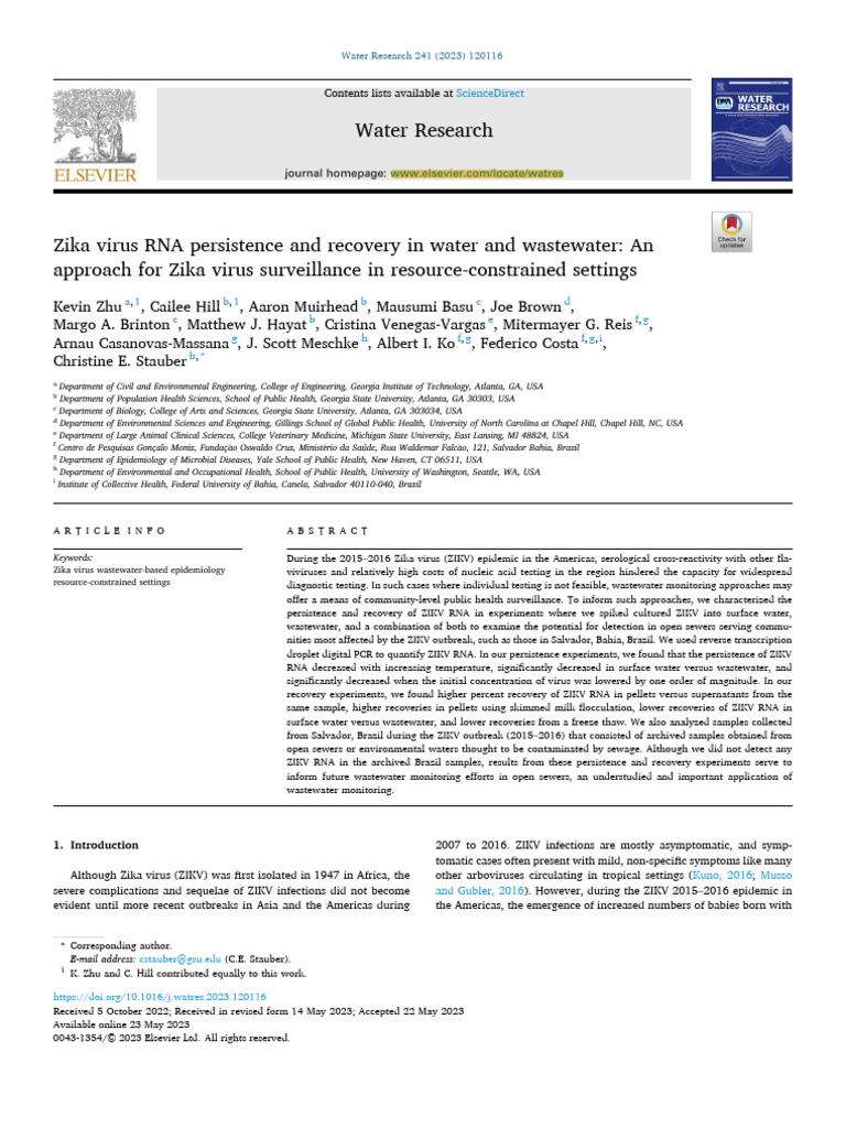 Zika Virus RNA in Water: Surveillance Study | PDF | Real Time ...