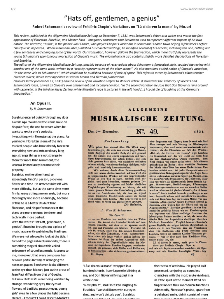 Schumann Article On Chopin Opus 2 | PDF | Robert Schumann | Frédéric Chopin