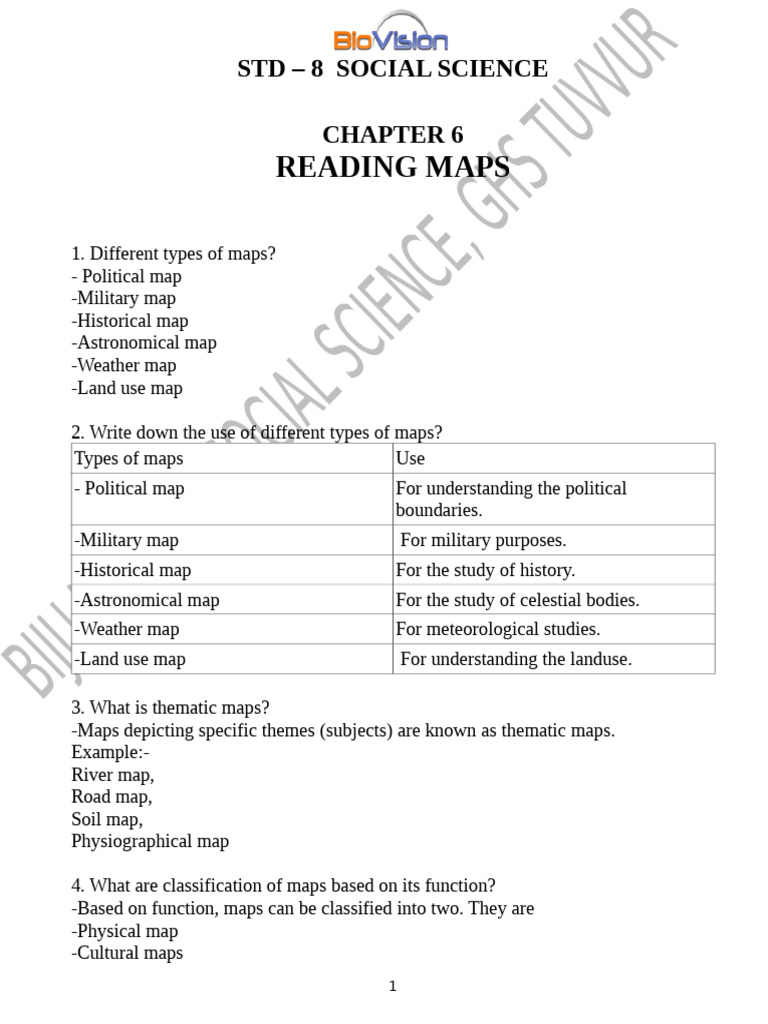 BIO-VISION - Reading Maps-Class-Note-23-24 | PDF | Map | Topography