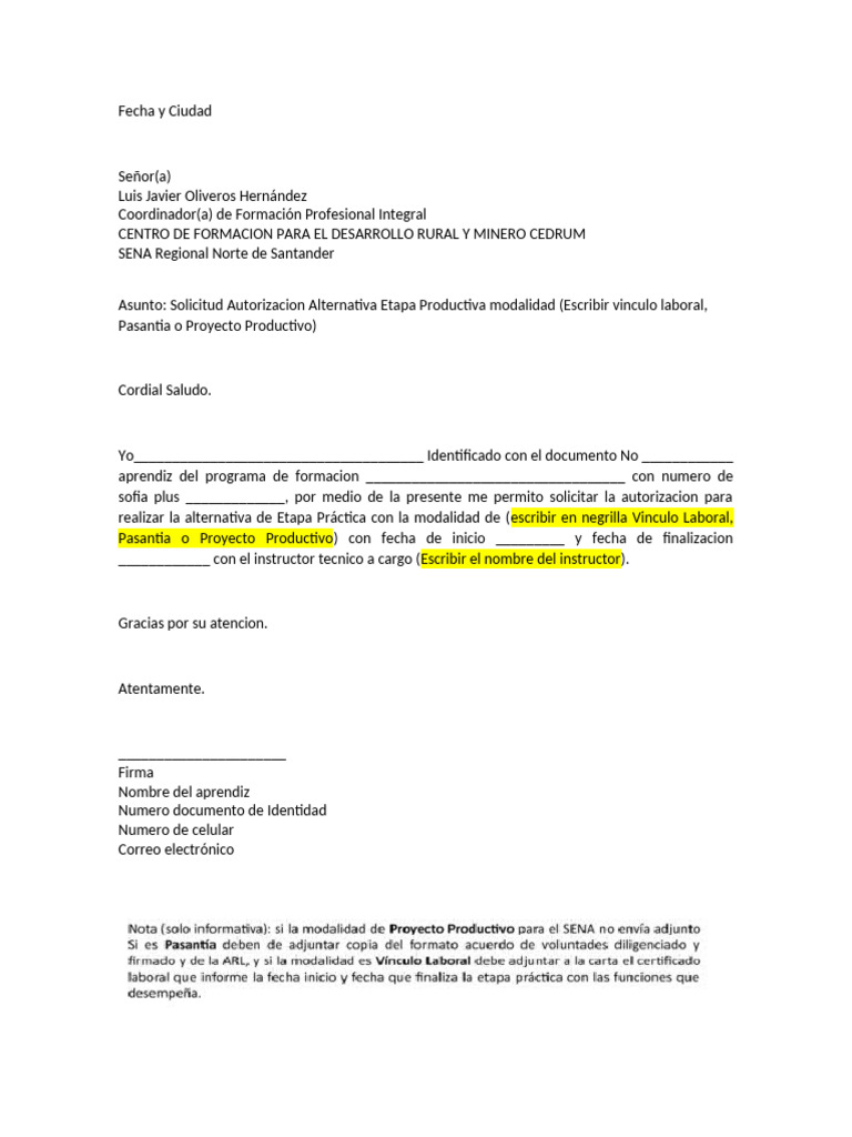 Carta Solicitud Aprobacion EP | PDF