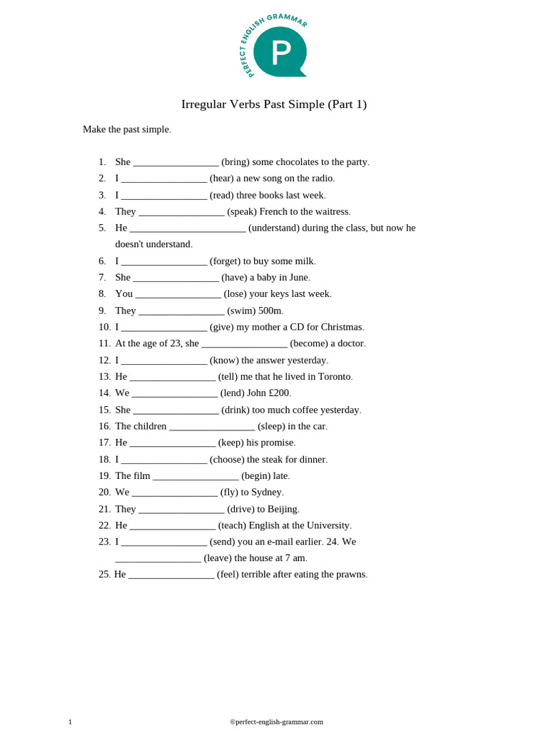 50 Irregular Verbs Past Simple Part 1 | PDF