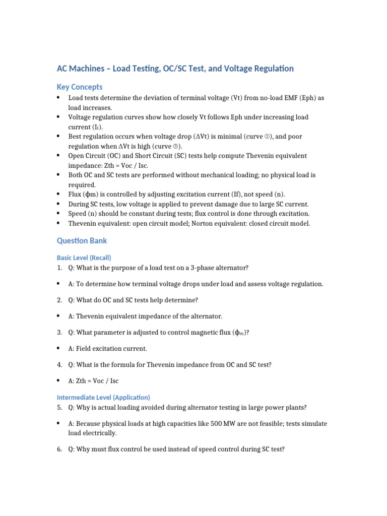 AC Machine Testing: Load, OC/SC, Voltage Regulation | PDF | Electrical ...