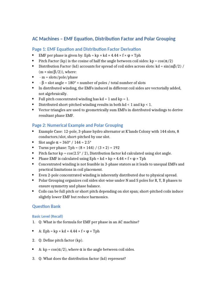 AC Machines EMF Distribution PolarGrouping With QA | PDF