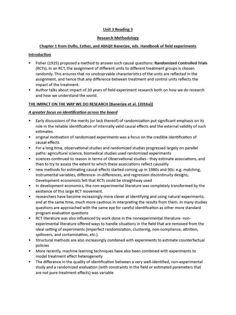 Unit 3 Reading 3 RCT and Experimental Studies | PDF | Randomized Controlled Trial | Experiment