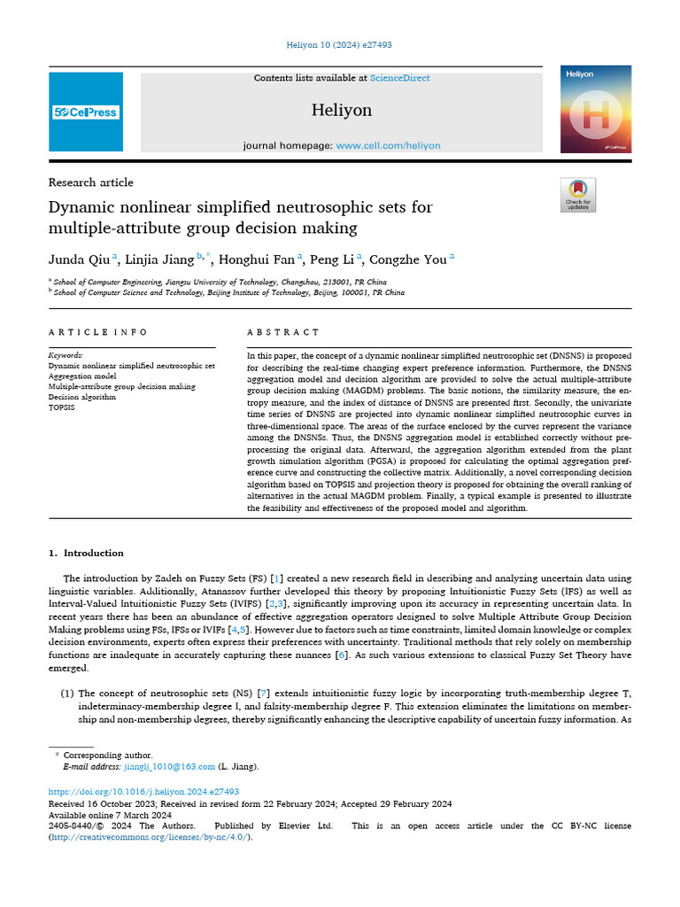 Dynamic Nonlinear Simplified Neutrosophic Sets For Multiple Attrib 2024 Heli | PDF | Fuzzy Logic ...