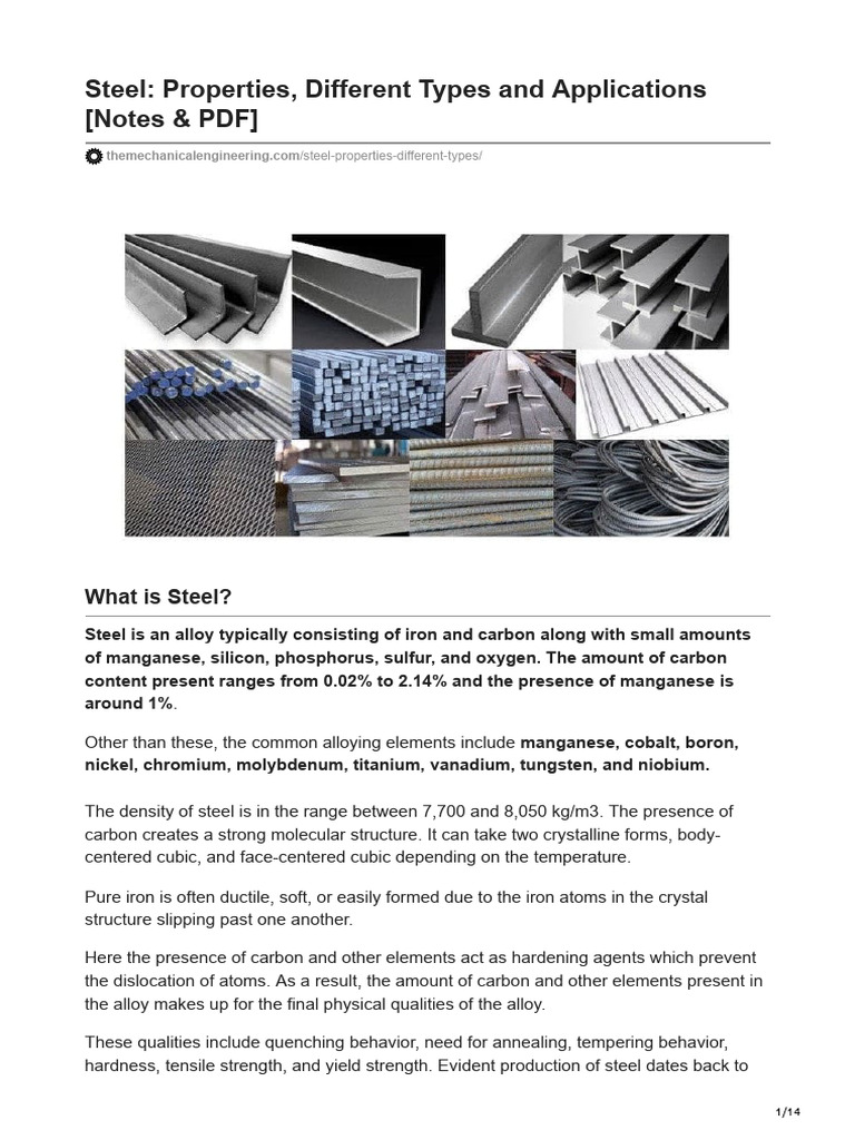Steel Properties Different Types and Applications Notes PDF | PDF ...