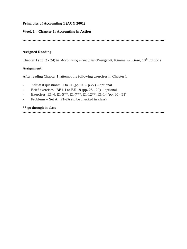 ACC2001 Chapter 1 Reading and Assignment | PDF
