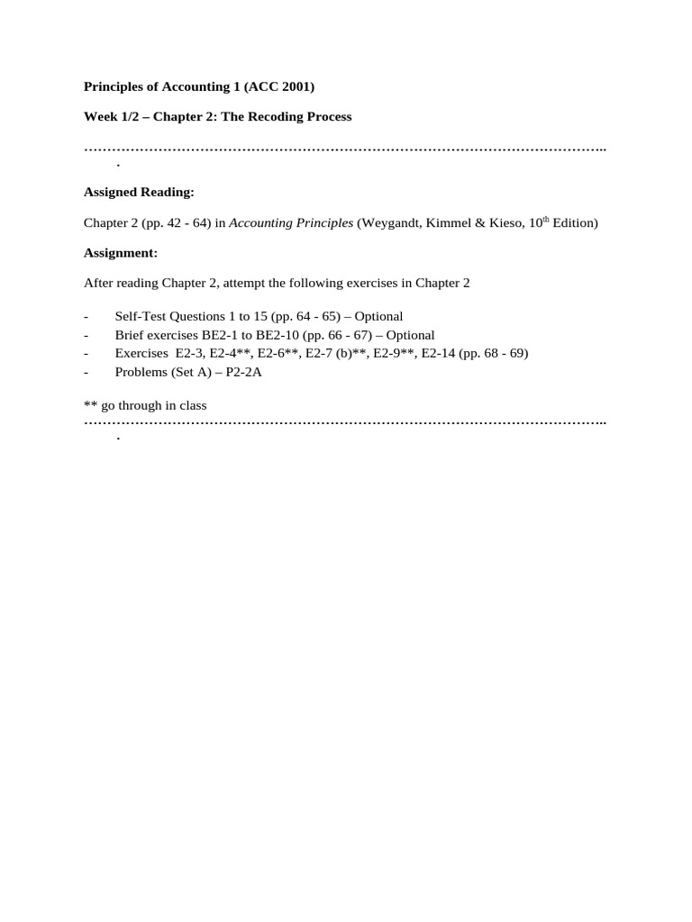 ACC2001 Chapter 2 Reading and Assignment | PDF