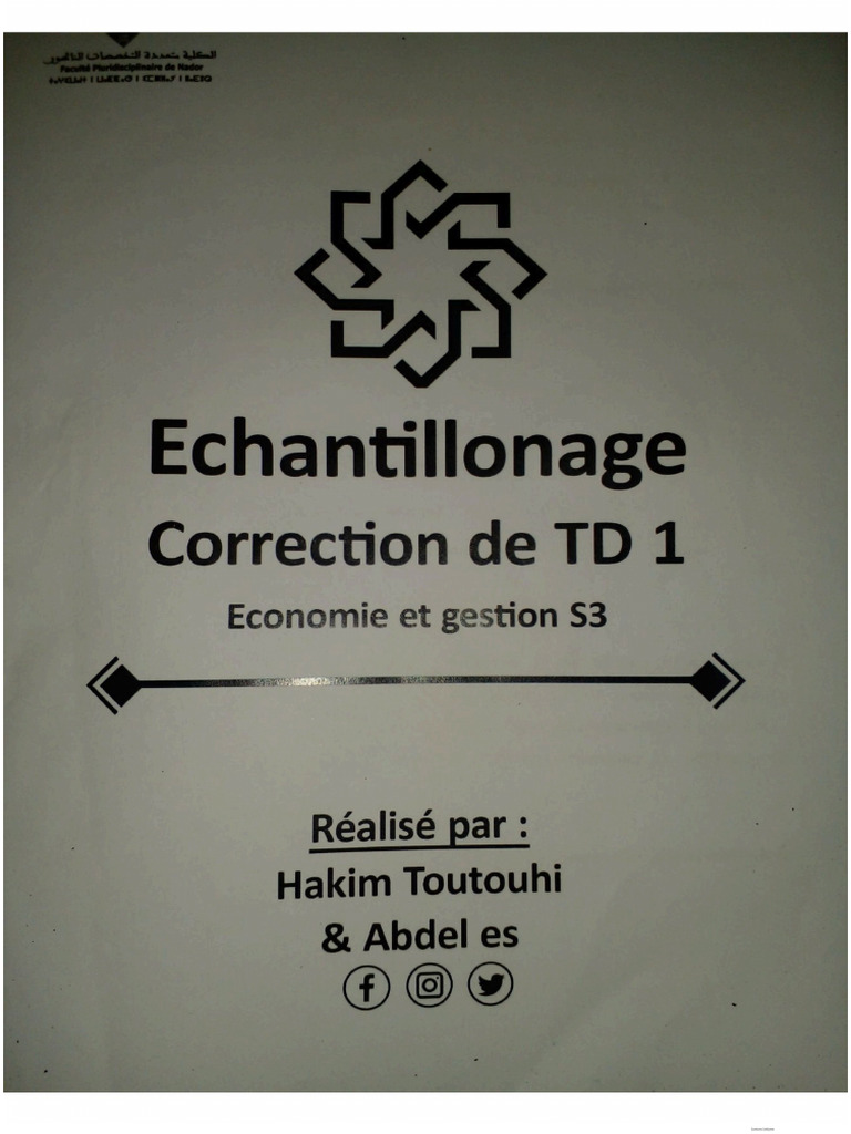 Corr TD 1 Échantillonage Hakim | PDF