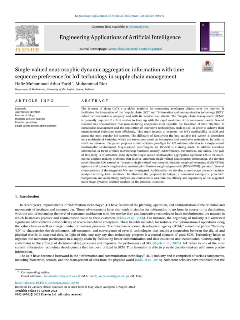 Single Valued Neutrosophic Dynamic Aggregation Info 2023 Engineering Applica | PDF | Internet Of ...