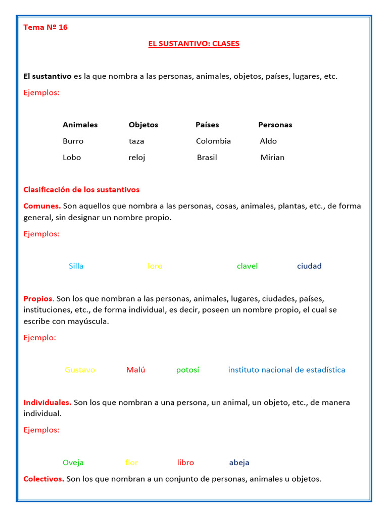 Clases de Sustantivos Explicadas | PDF