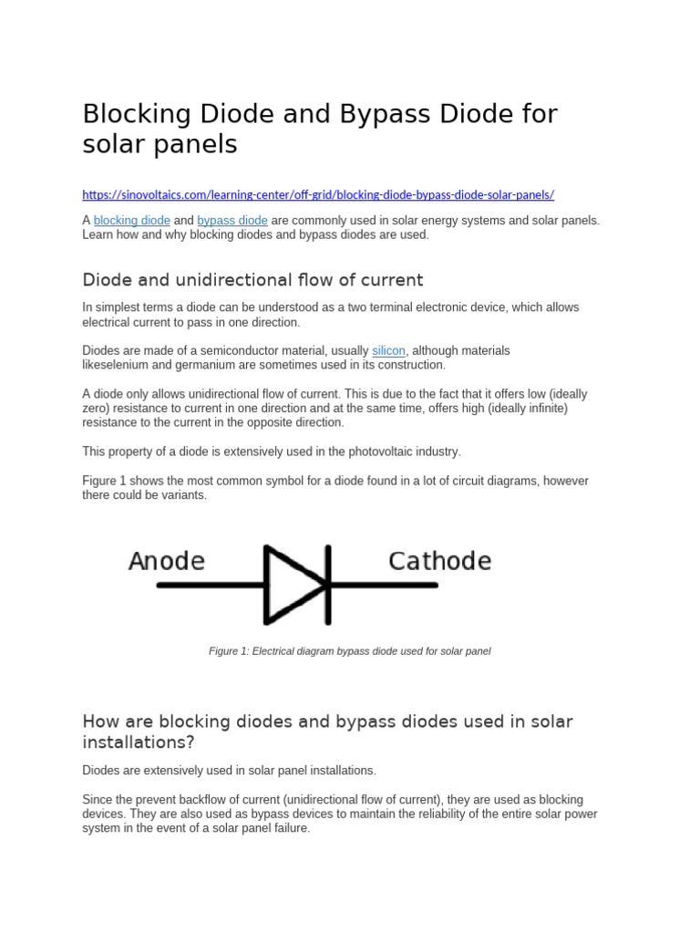 Blocking Diode and Bypass Diode For Solar Panels | PDF | Diode | Solar ...
