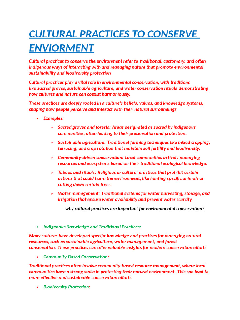 Cultural Practices for Environmental Conservation | PDF | Conservation ...