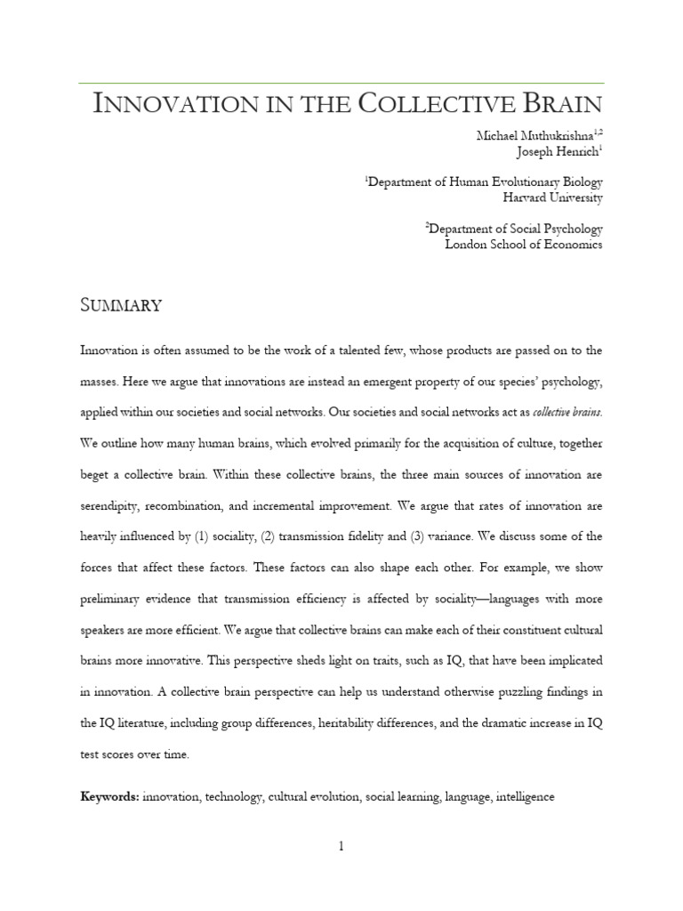 Collective Brain Innovation | PDF | Learning | Evolution