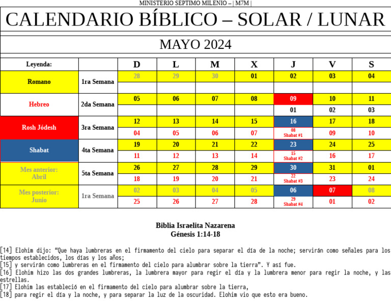 Calendario Judío y Romano Mayo 2024 | PDF | Shabat