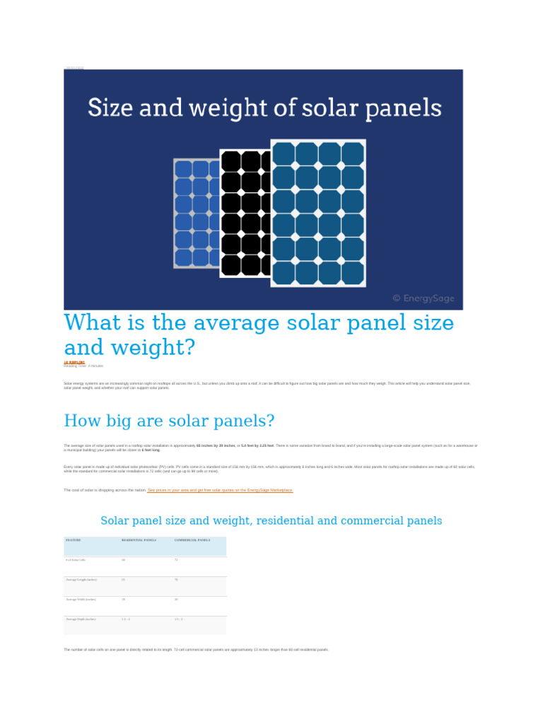 Sola Cell and Panel Dimensions | PDF