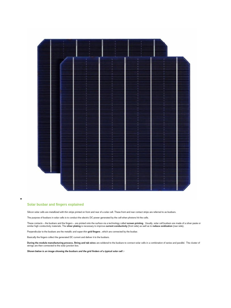 Solar Busbar and Fingers Explained | PDF | Solar Cell | Electricity