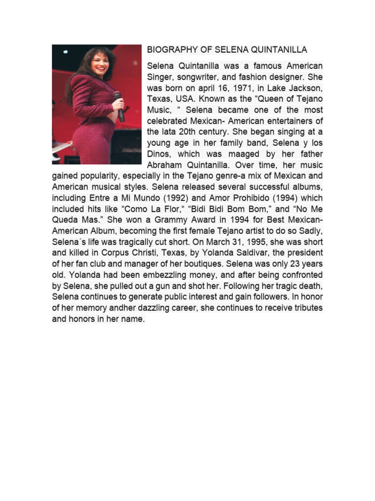 Biografia de Selena Quintanilla | PDF