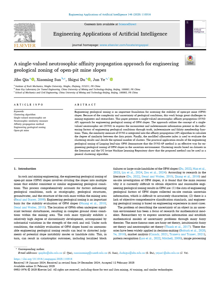 A Single Valued Neutrosophic Affinity Propagation 2025 Engineering Applicati | PDF | Cluster ...