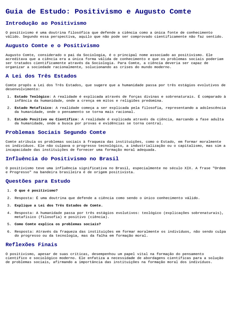 Positivismo e Augusto Comte: Guia Essencial | PDF | Positivismo | Science