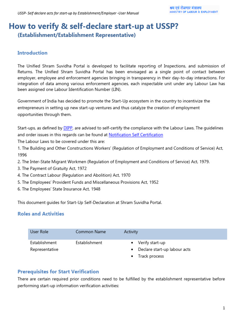 Start-Up Self-Declaration Guide | PDF | Employment | Labour Law