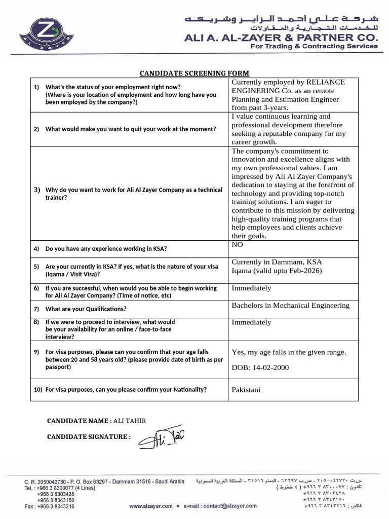 Candidate Screening Form (TT) | PDF | Travel Visa | Government And ...