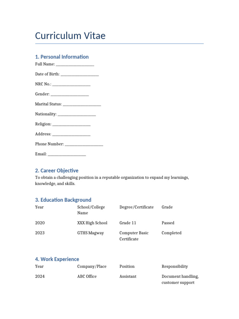 CV Form Template | PDF