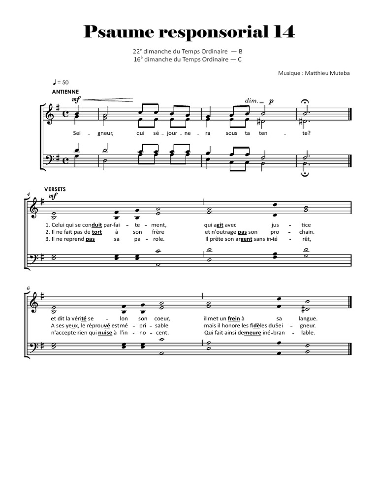 Psaume 14 : Qui séjournera sous ta tente ? | PDF | Musique d'église ...