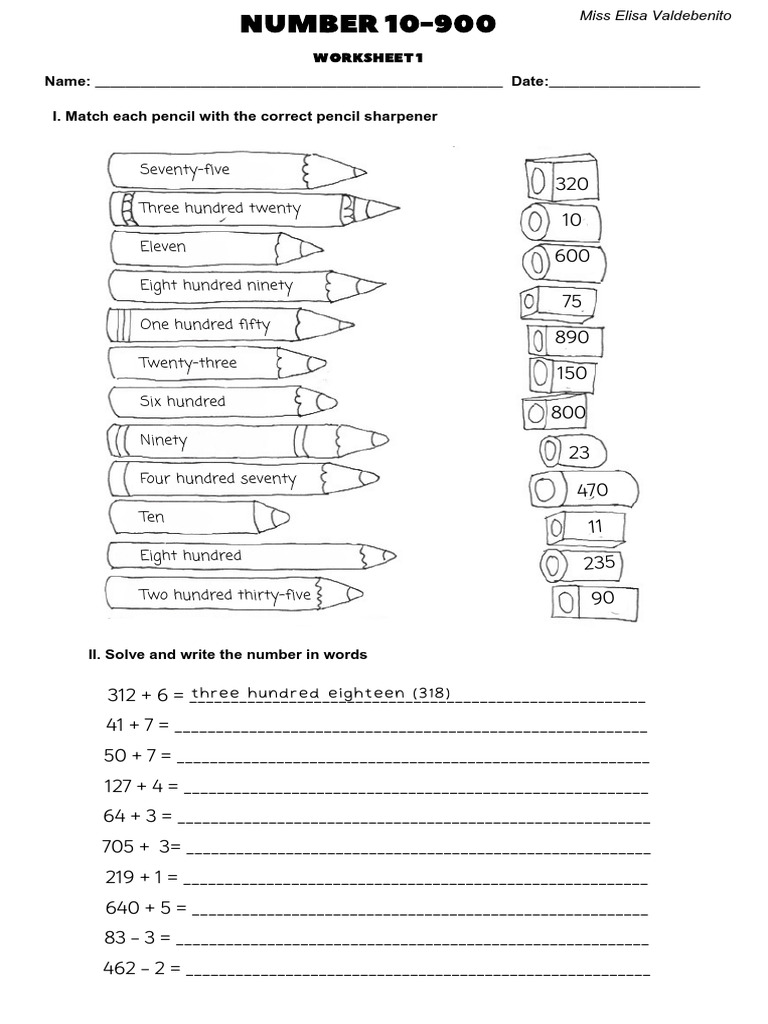 Numbers 10-900 Worksheet | PDF | Drawing