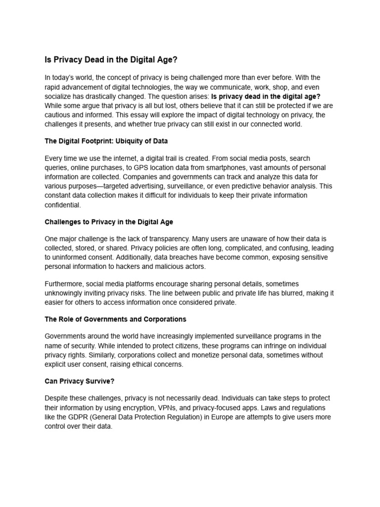 Is Privacy Dead in the Digital Age? | PDF | Privacy | Computing