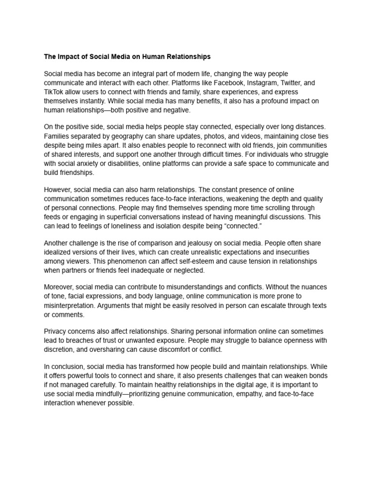 The Impact of Social Media On Human Relationships | PDF | Social Media ...