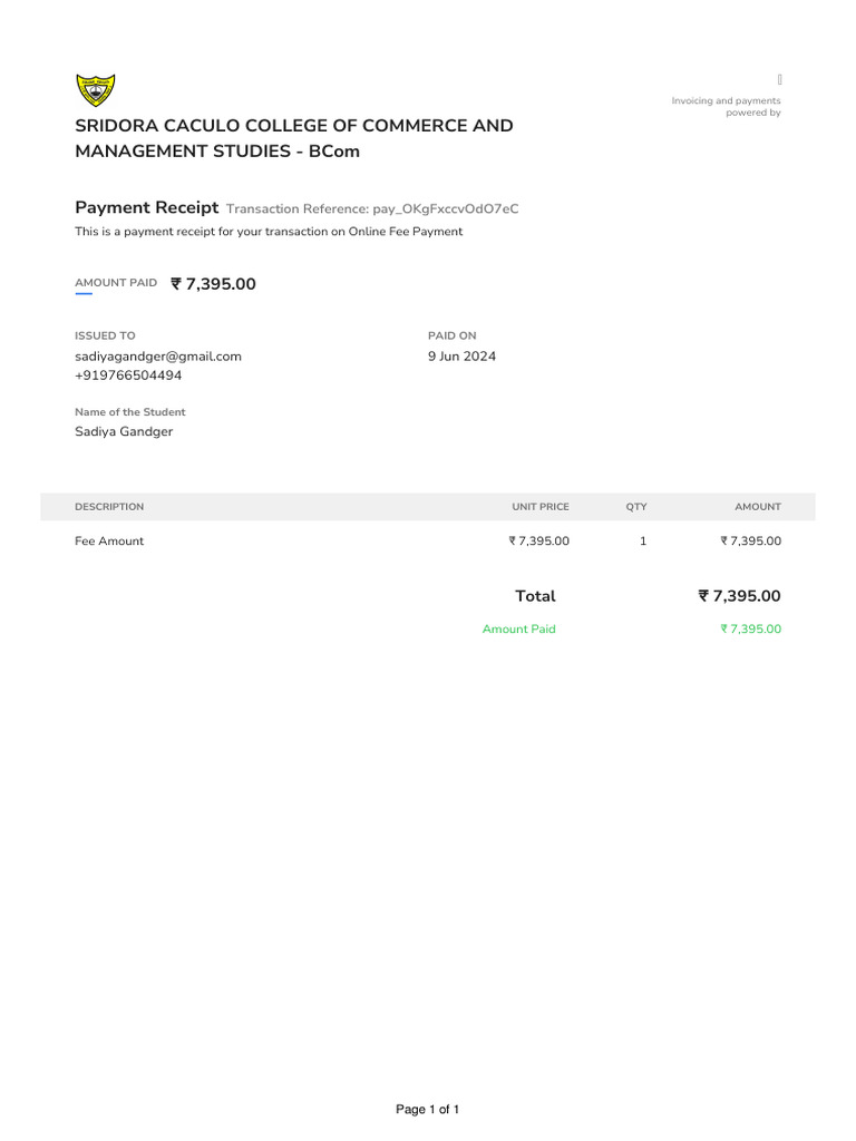 Receipt Pay - Okgfxccvodo7ec From Sridora Caculo College of Commerce ...