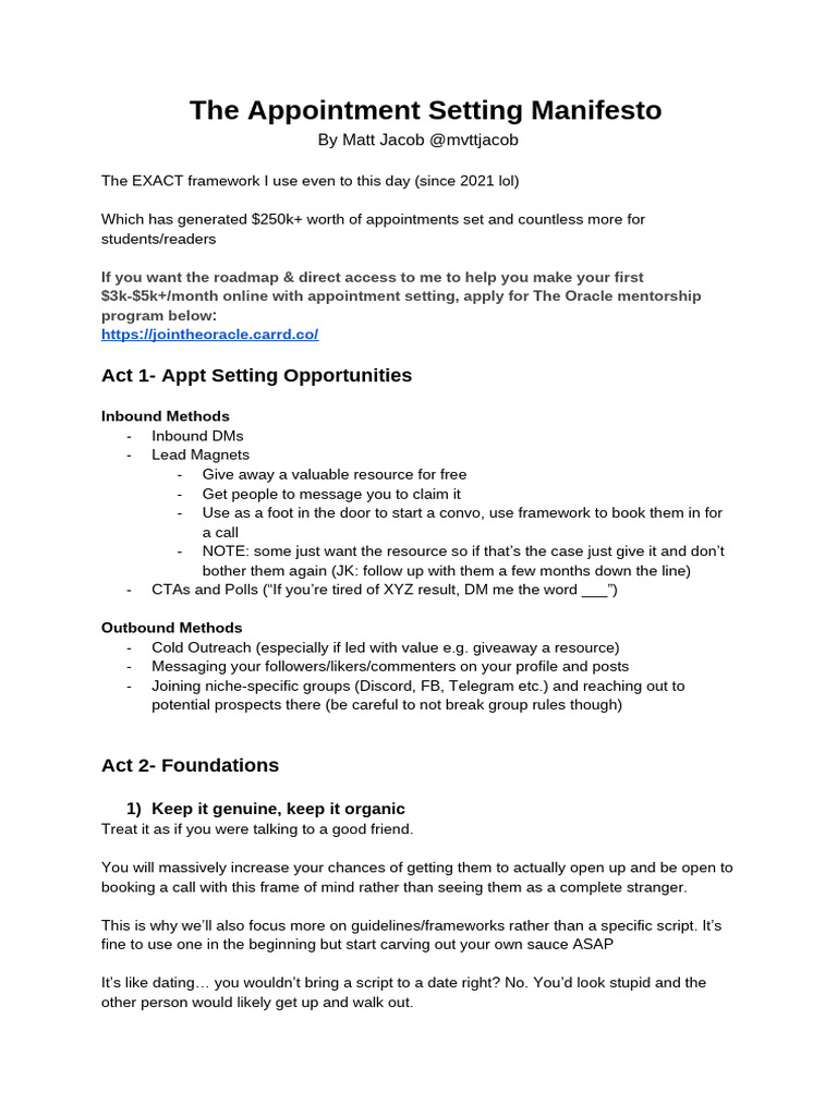 Appointment Setting Success Framework | PDF