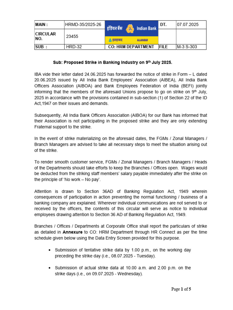 Strike Circular 09.07.2025 | PDF | Human Resource Management