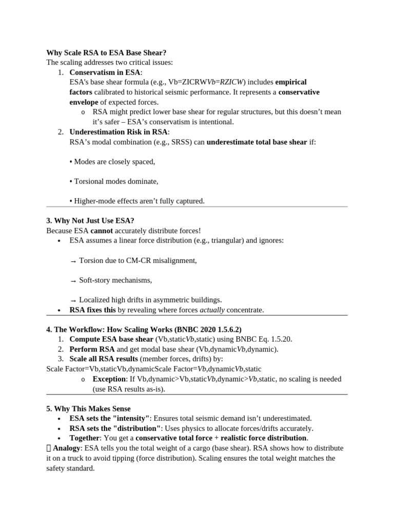 Why Scale RSA To ESA Base Shear | PDF