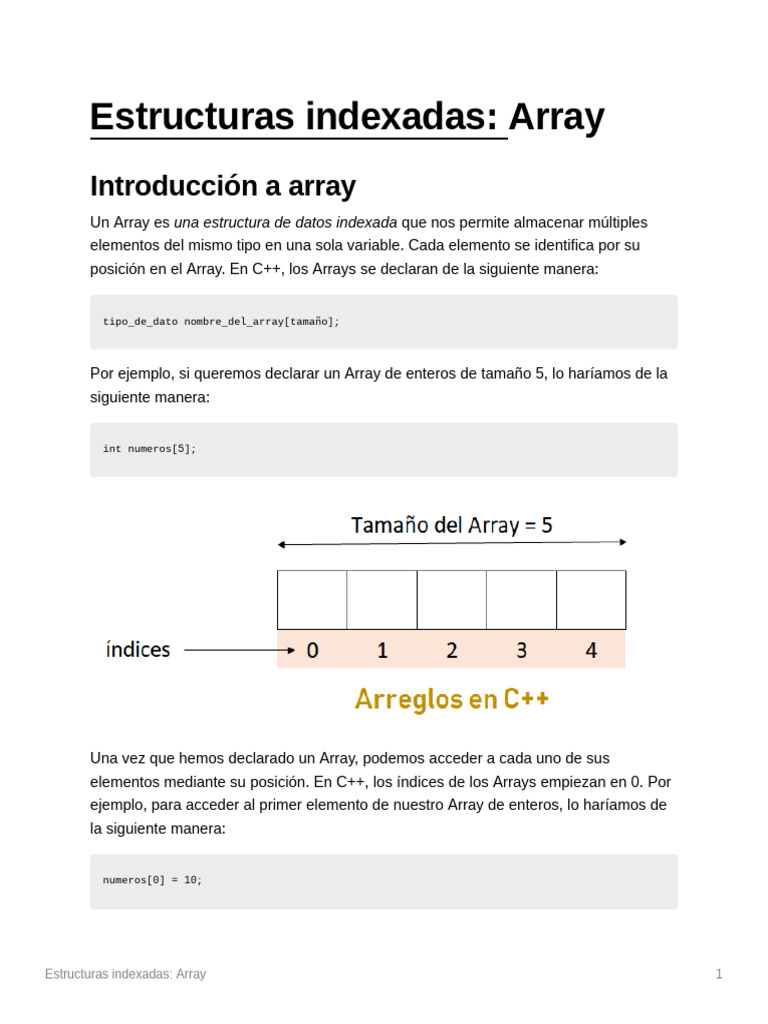 Resumen - Estructuras Indexadas - Arrays | PDF | C ++ | Programación de computadoras