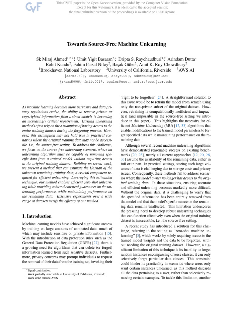 Ahmed Towards Source-Free Machine Unlearning CVPR 2025 Paper | PDF | Applied Mathematics