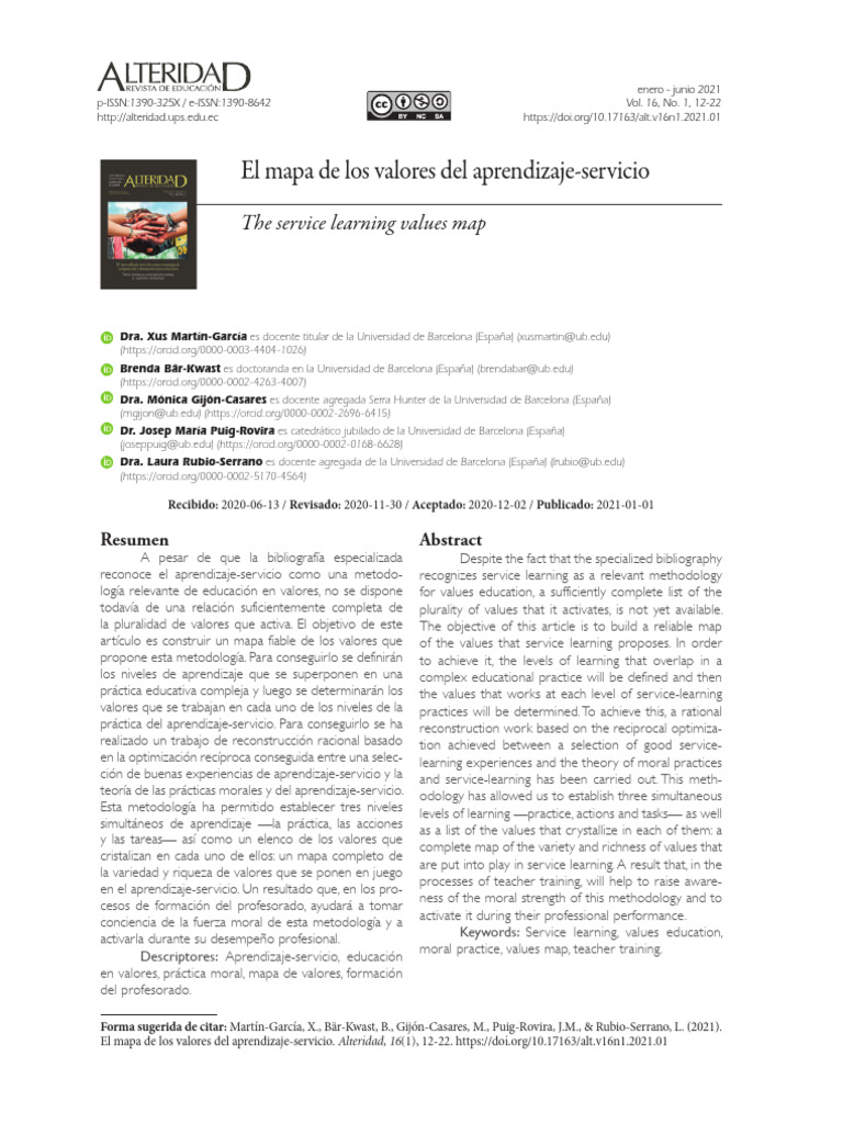 Mapa de Valores en Aprendizaje-Servicio | PDF | Sevicio de aprendizaje ...