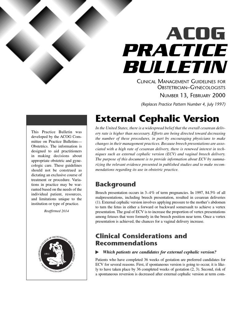 ACOG Guidelines on External Cephalic Version | PDF | Childbirth ...