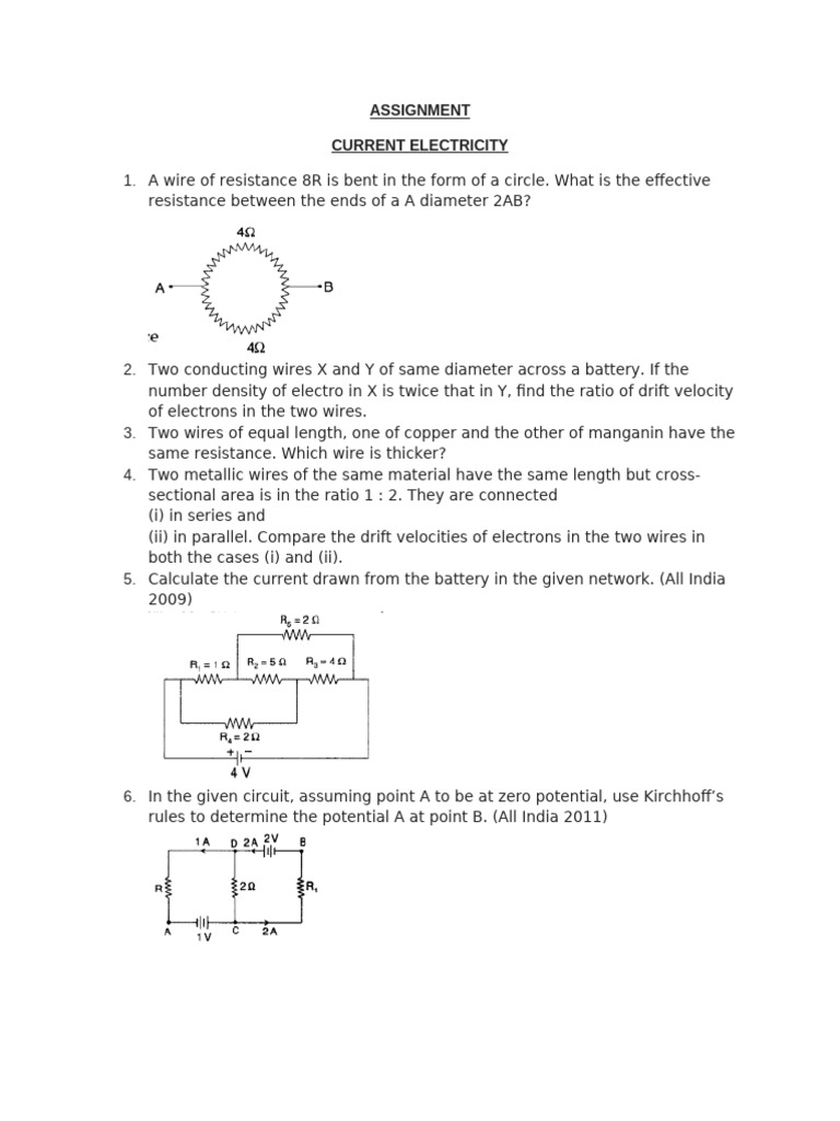 Assignment Current Electricity | PDF | Series And Parallel Circuits | Electric Current