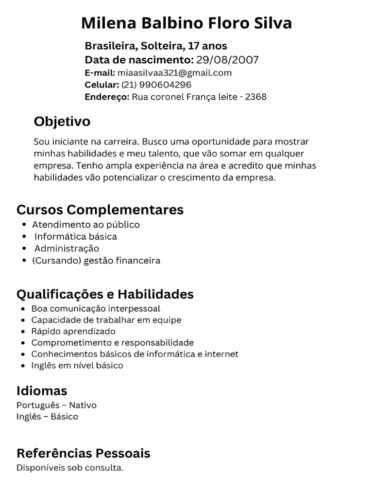 Currículo Da Milena PDF | PDF