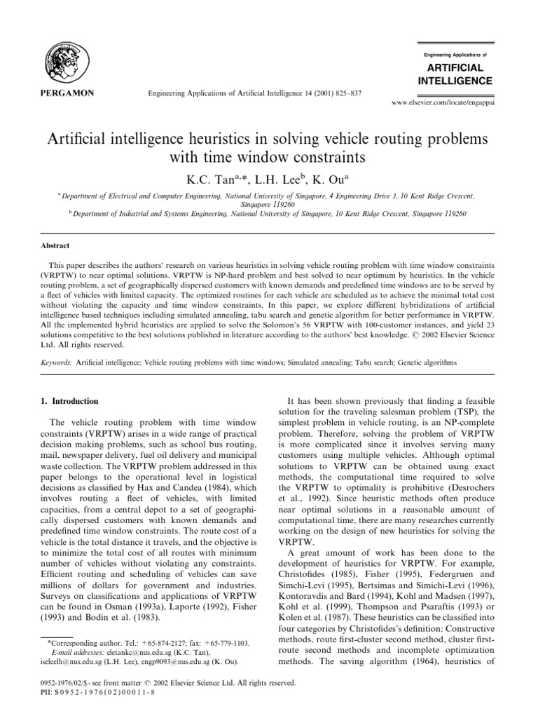 Artificial Intelligence Heuristics in Solving Vehicle Routing Problems With Time Window ...