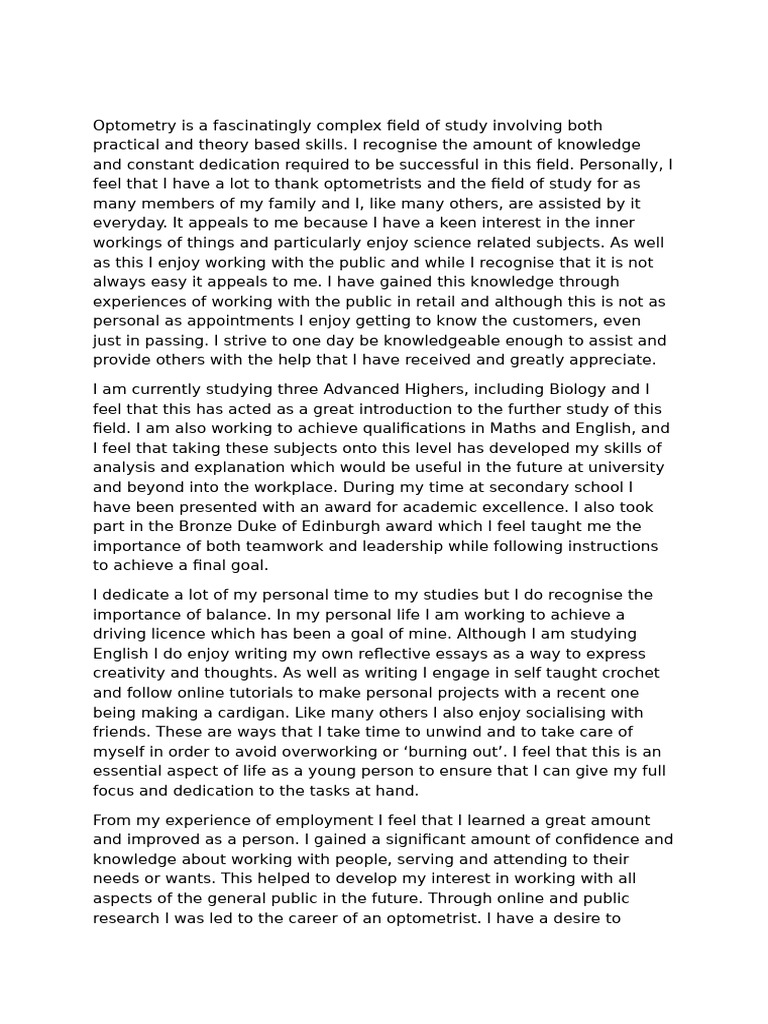 Personal Statement Updated | PDF | Cognition | Behavior Modification