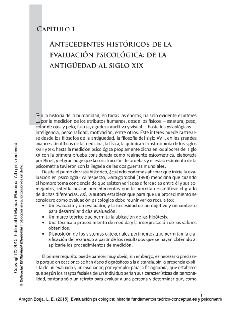 EVALUACIÃ - N PSICOLÃ - GICA - HISTORIA FUNDAMENTOS TEÃ - RICO-CONCEPTUALES Y PSICOMETRÃ - A (2A ...
