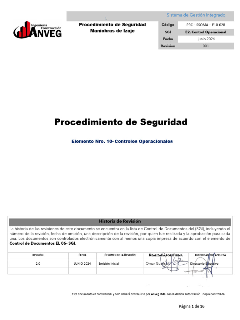 Procedimiento Maniobra de Izaje Anveg Ltda. - PRC-SSOMA-E10-028 | PDF