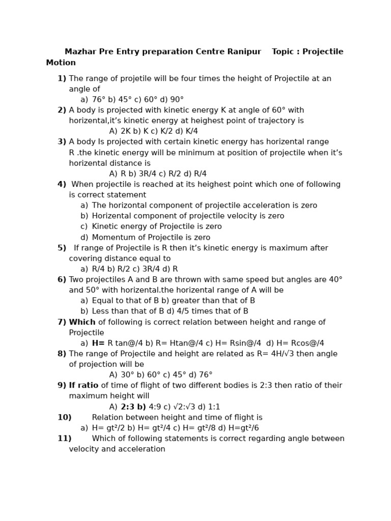 Practice Sheet (Projectile Motion) by Sir Meer | PDF | Projectiles ...