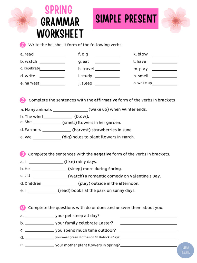Spring-Themed Grammar Worksheet | PDF
