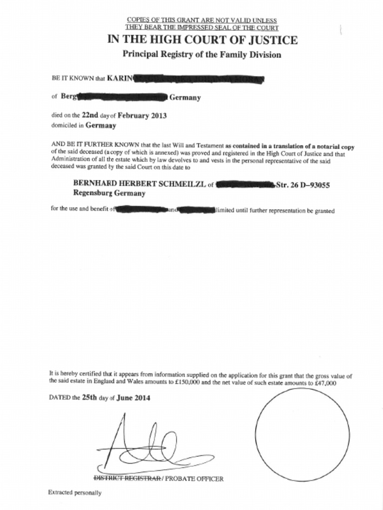 English Grant of Probate | PDF